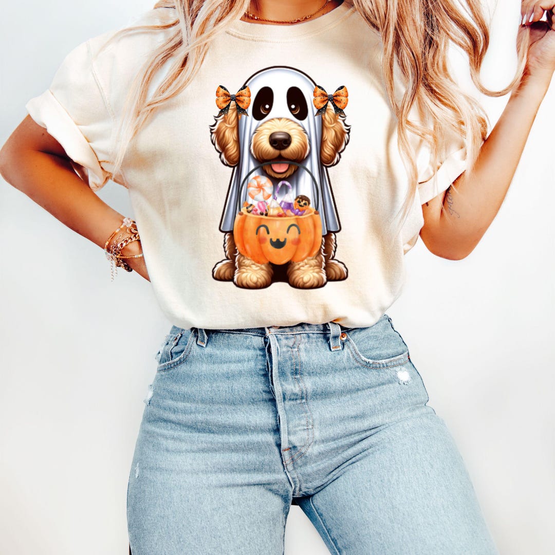 Ghost Dog Sublimation PNG, Goldendoodle Wearing Bows Halloween Png ...