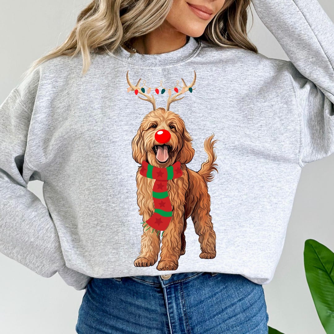 Goldendoodle Merry Christmas Png, Dog Reindeer Clipart, Holiday Pet ...