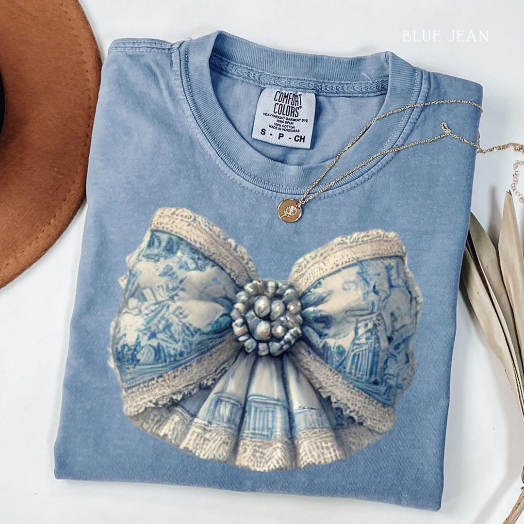Coquette Bow PNG, Blue Foral Girly Toile Chinoiserie Sublimation Design ...