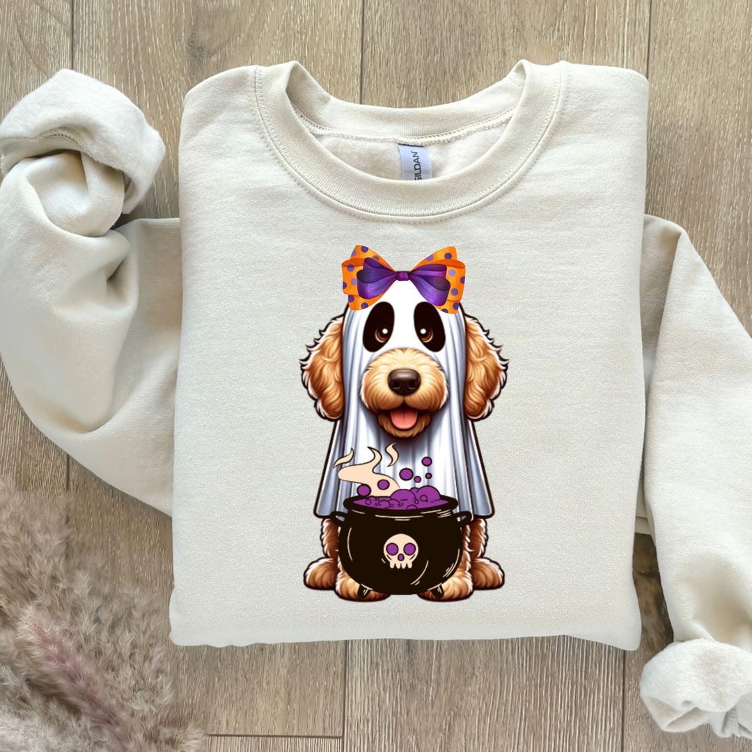 Ghost Dog Sublimation PNG, Goldendoodle Coquette Bow Png, Halloween Dog ...