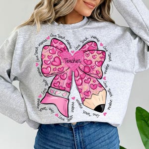 Teacher Valentine Coquette Bow Pencil Png, Teacher Love Valentine Heart ...