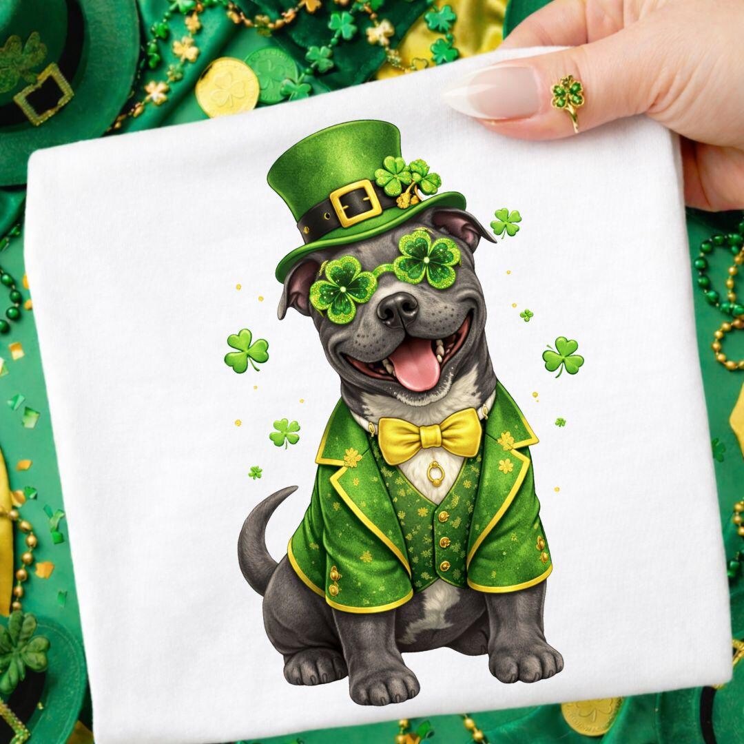 St Patricks Pitbull Dog Png, Lucky Shamrock Clover Dog Png, Green ...