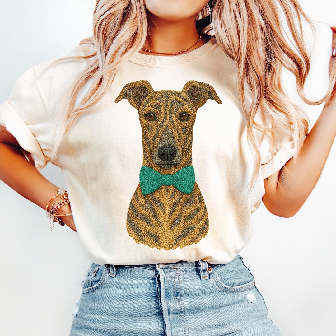 Brindle Greyhound Embroidered Dog Png, Faux Embroidery Greyhound ...
