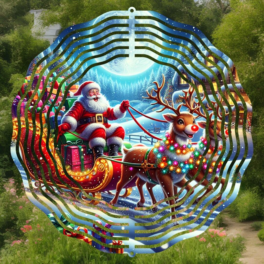 Santa's Sleigh Wind Spinner PNG, Reindeer Winter Garden Decor ...