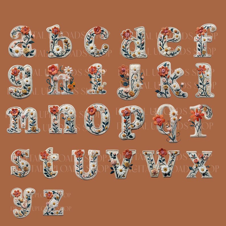 Preppy Floral Alphabet Png Bundle, Upper Lower Case Letters, Grand ...