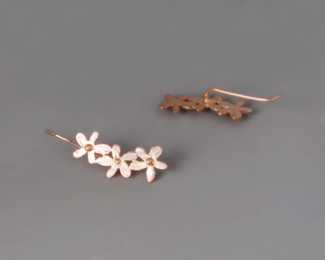 Boho Earrings Crawler Rose Gold Ear Climber Gold Flower | Etsy