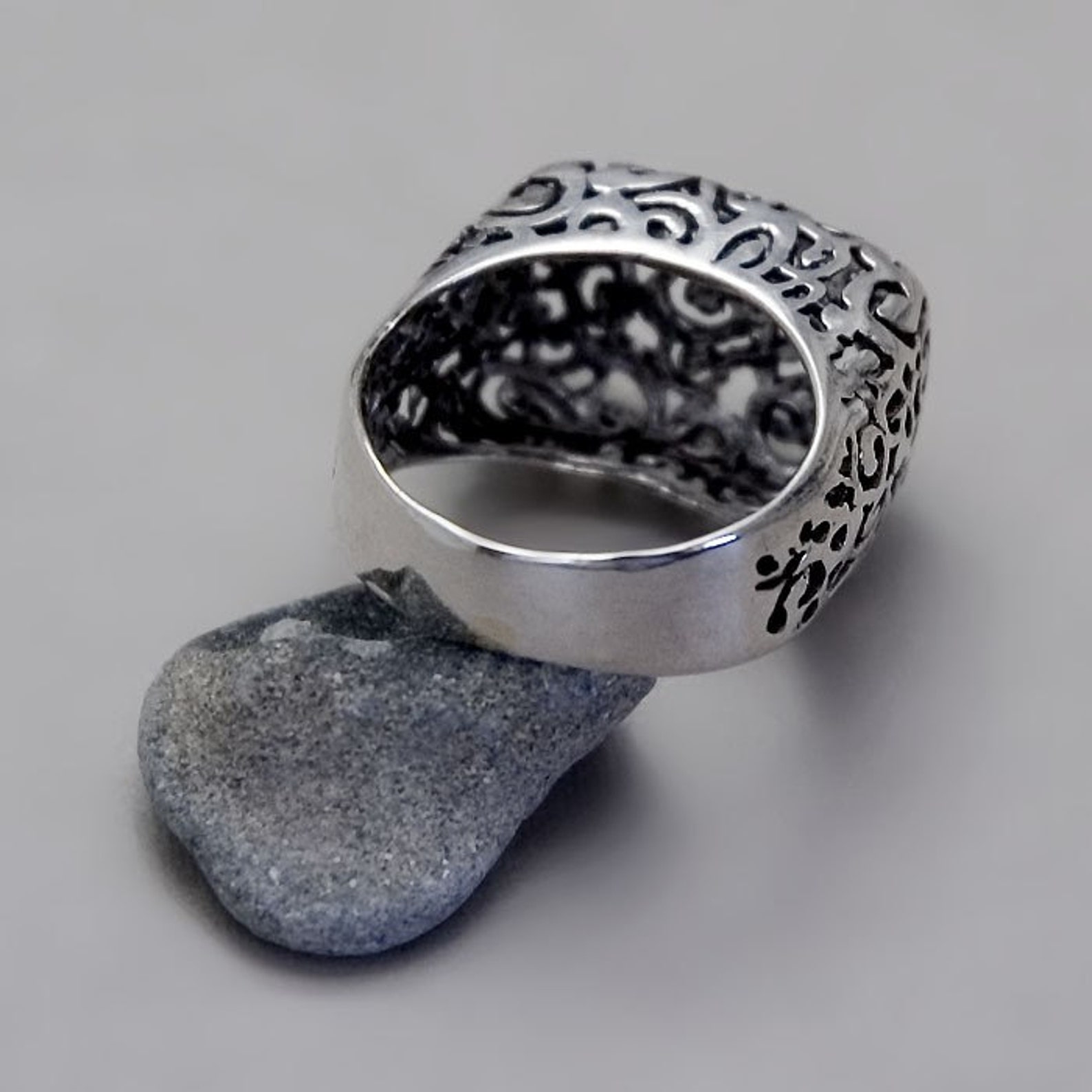 Oxidize Silver Ring Filigree Ring Rectangle Ring Sterling - Etsy