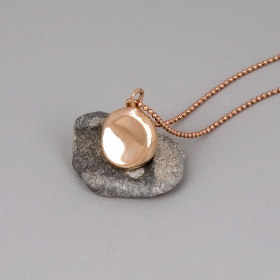 14k Rose Gold Pebble Necklace Solid Gold Necklace Red Gold - Etsy