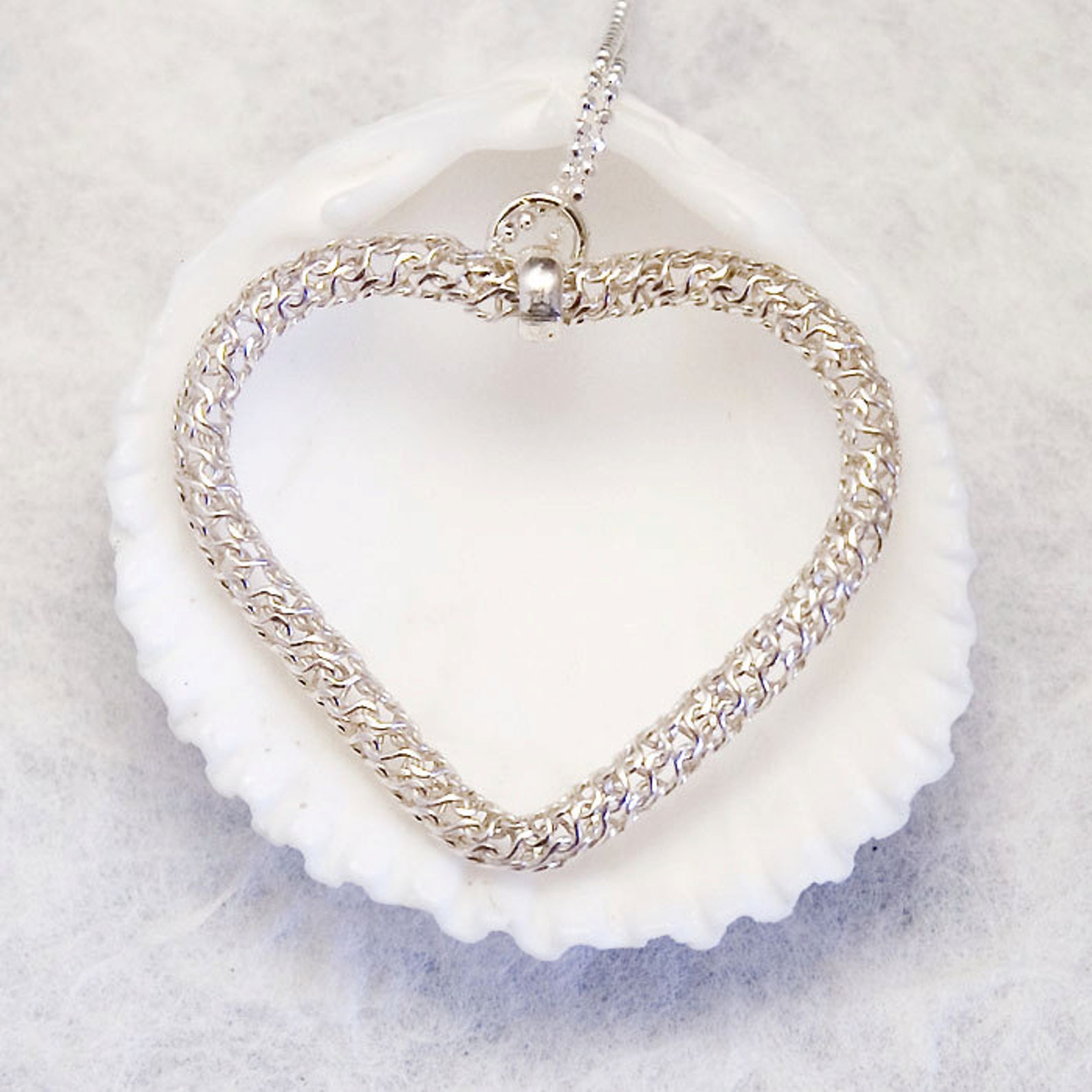 Large Heart Necklace Sterling Silver Necklace Delicate | Etsy