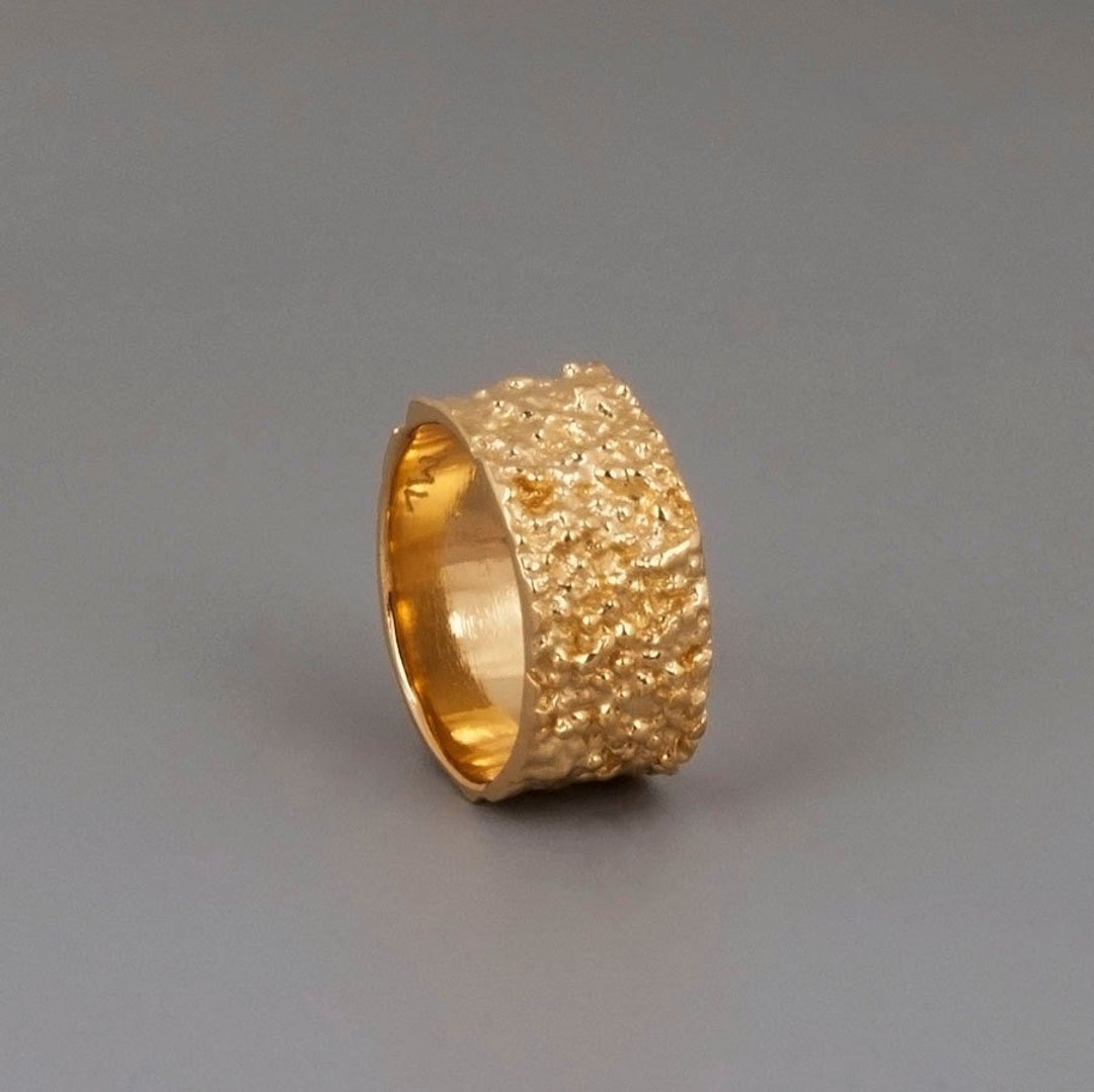 Chunky Gold Ring, Women Wide Ring, Unique Ring, 14K Gold Band Ring ...