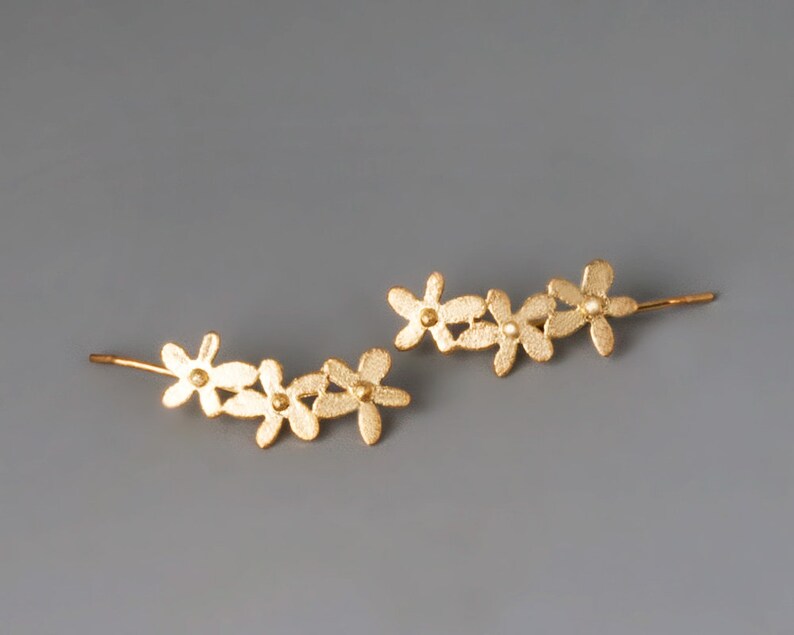 Boho Earrings Crawler Rose Gold Ear Climber Gold Flower - Etsy