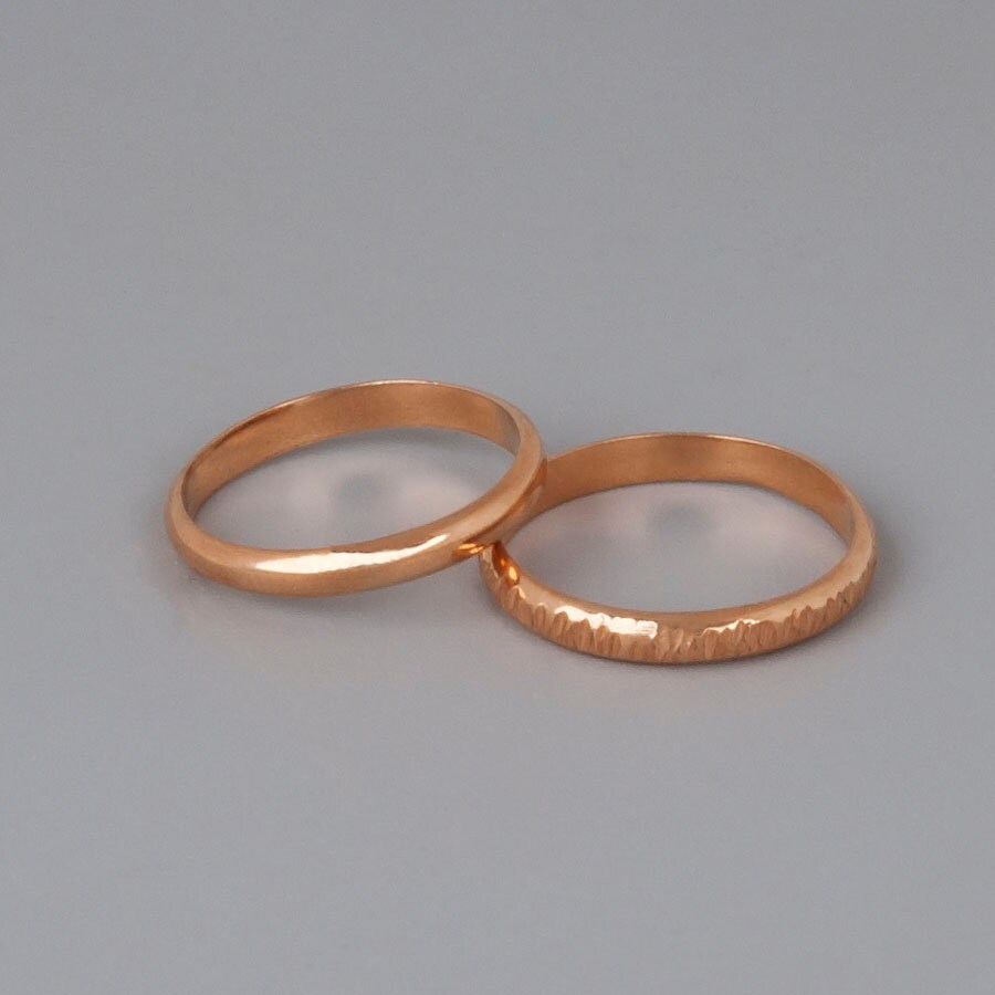 Rose Gold Wedding Band Thin Rose Gold Ring Wedding Ring Set | Etsy