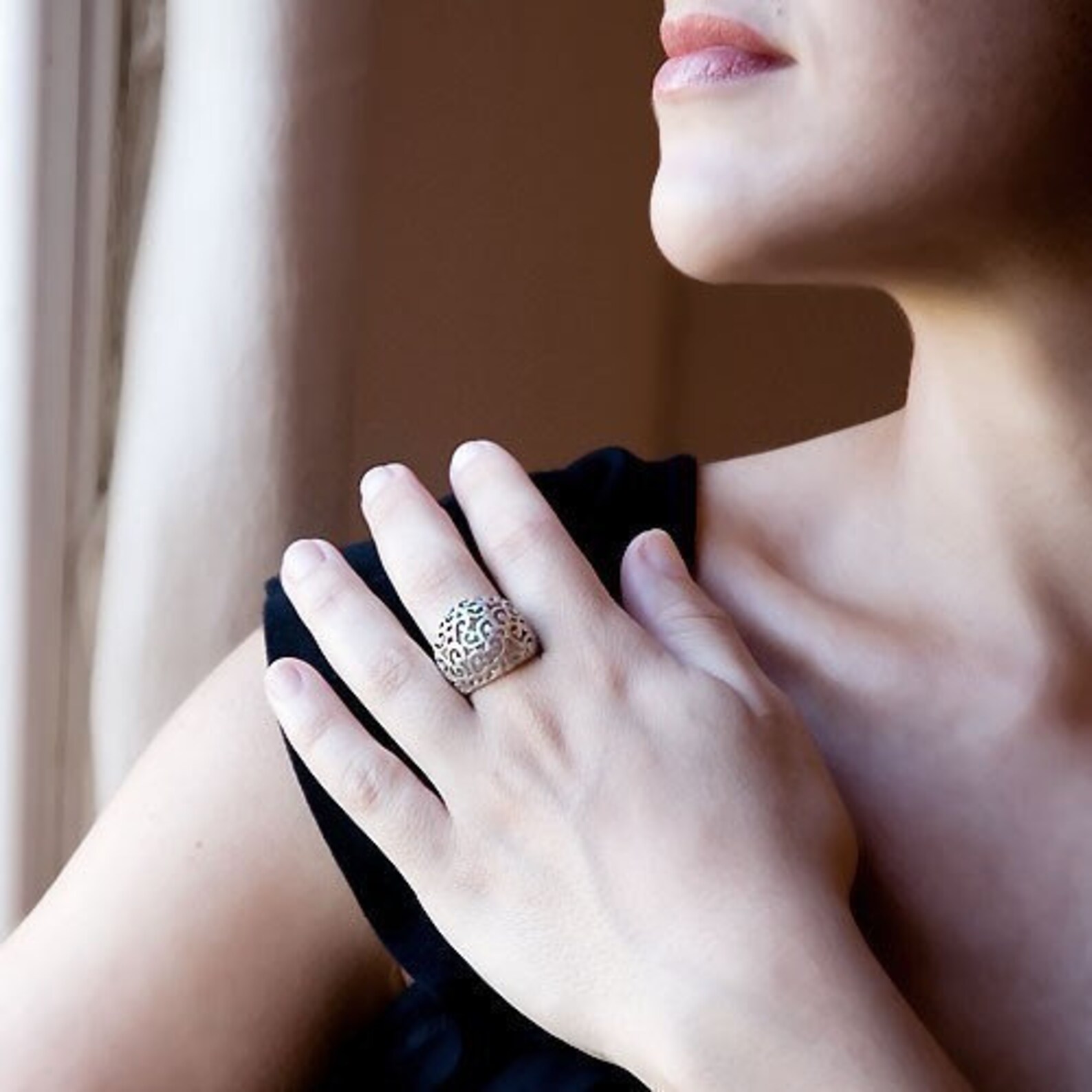 Sterling Silver Filigree Ring Chunky Lace Ring Tribal Ring | Etsy