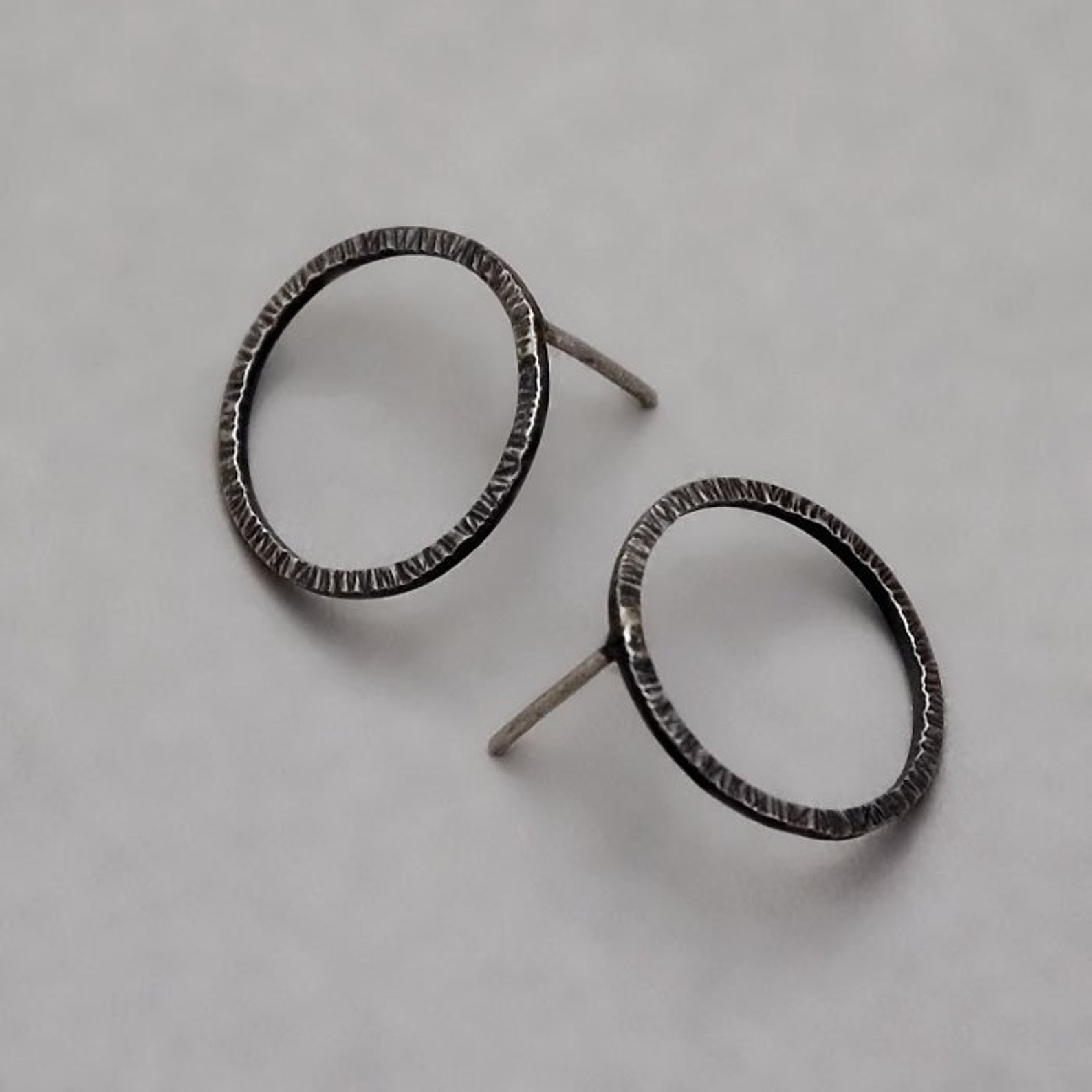 Open Circle Earrings Black Silver Earrings Oxidized Silver - Etsy