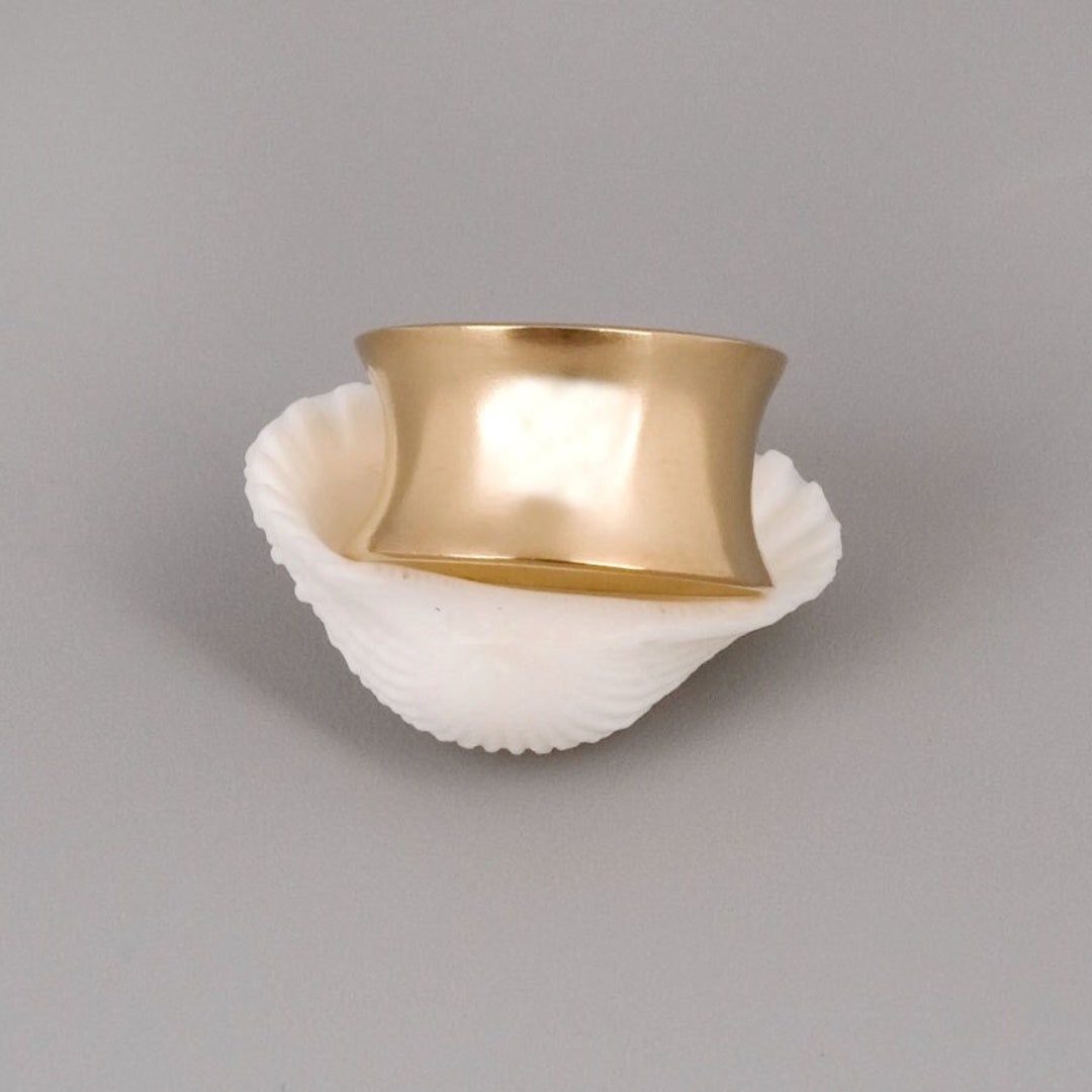 Wide Gold Ring, Women Gold Ring, Tube Ring, Unique Wedding Band Ring ...