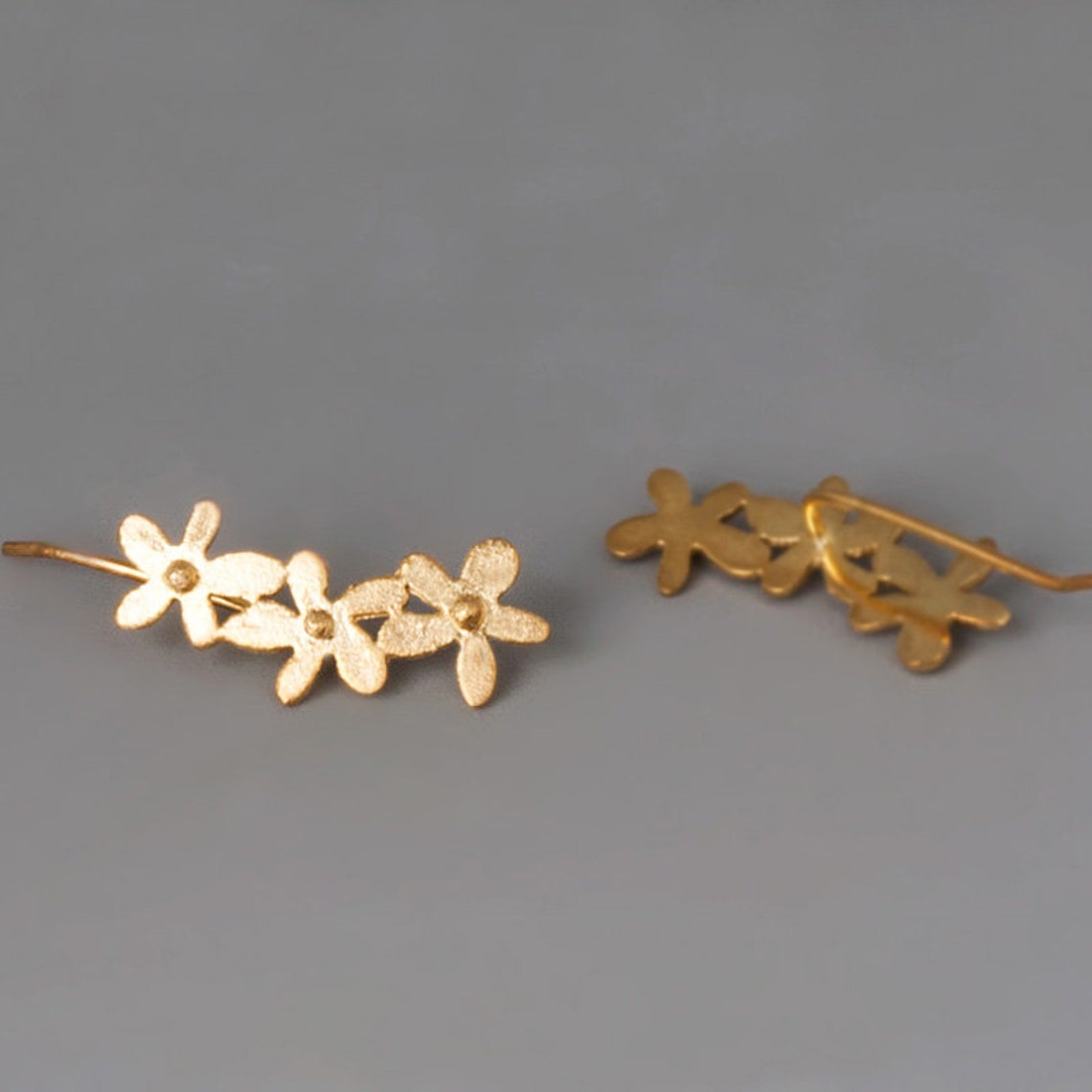 Boho Earrings Crawler Rose Gold Ear Climber Gold Flower | Etsy