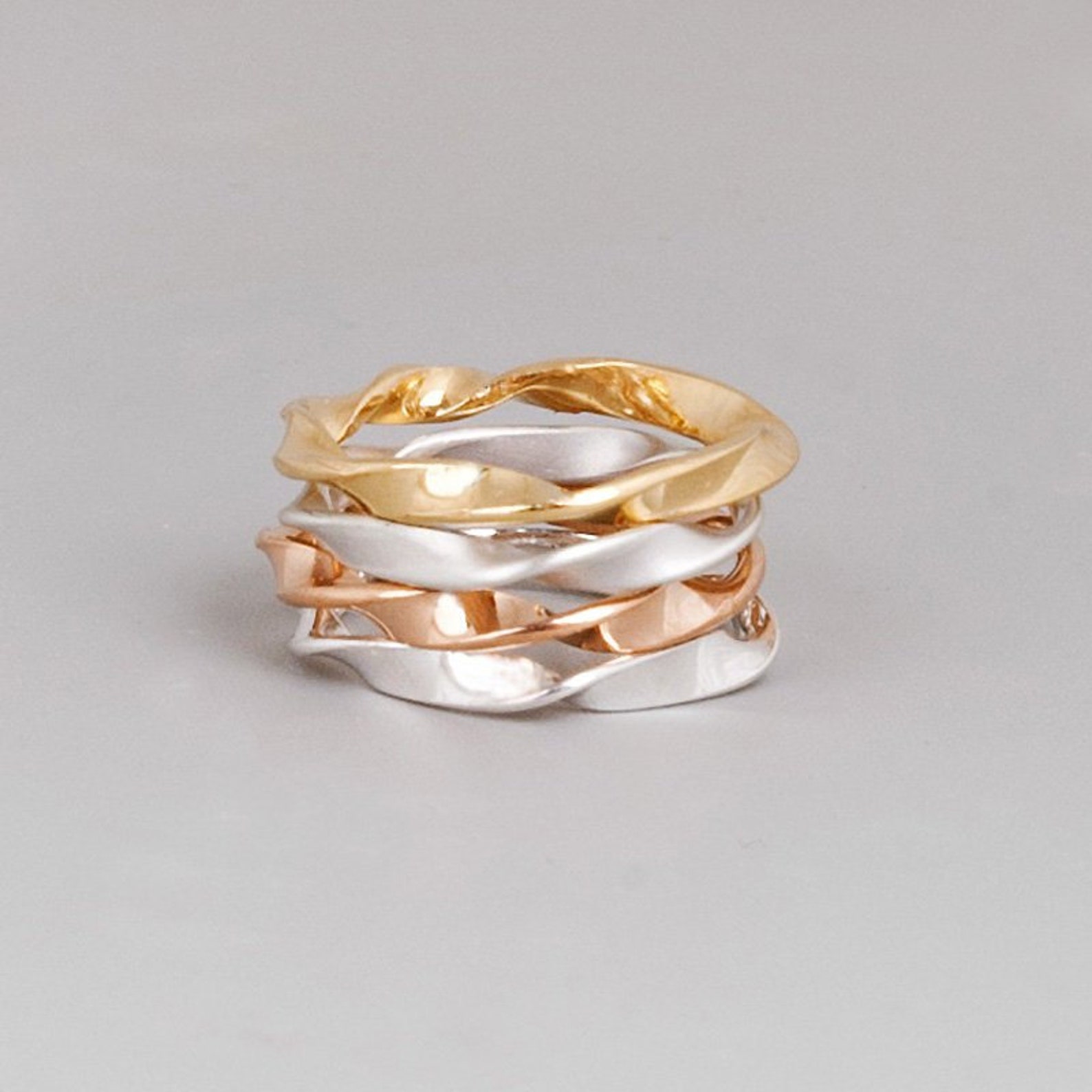 Mixed Metal Ring Set Twist Ring Silver Gold Ring Stacking | Etsy