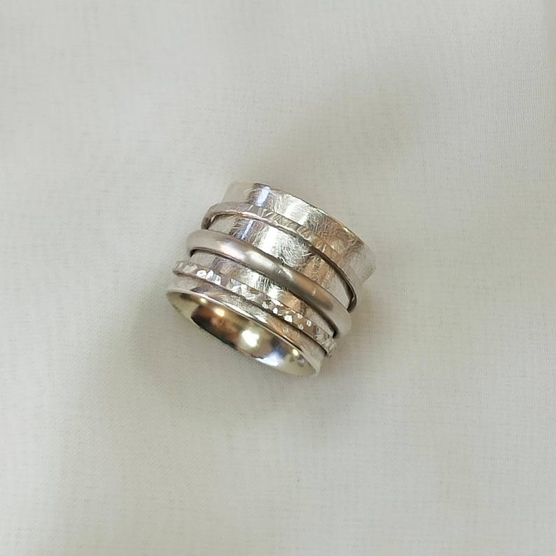 Sterling Silver Wide Spinner Ring, Hammered Fidget Ring - Etsy