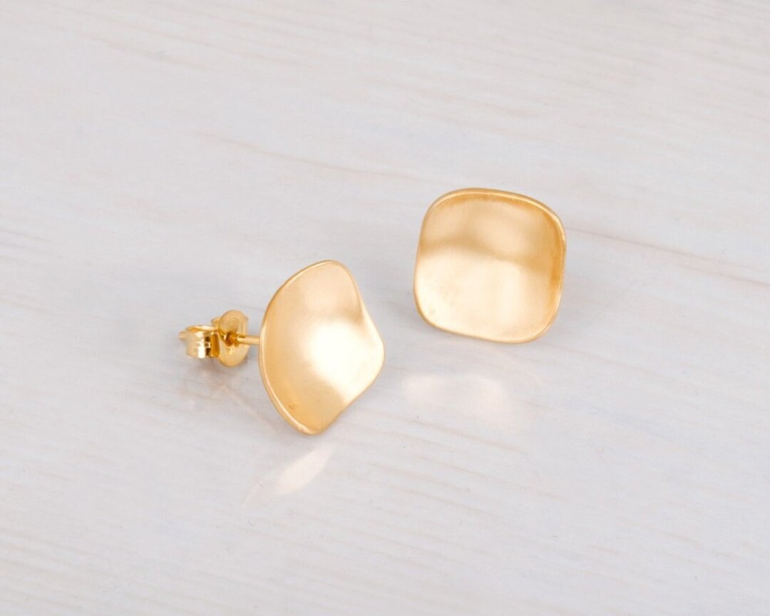 Gold Square Stud Earrings Golden Earrings Large Stud - Etsy