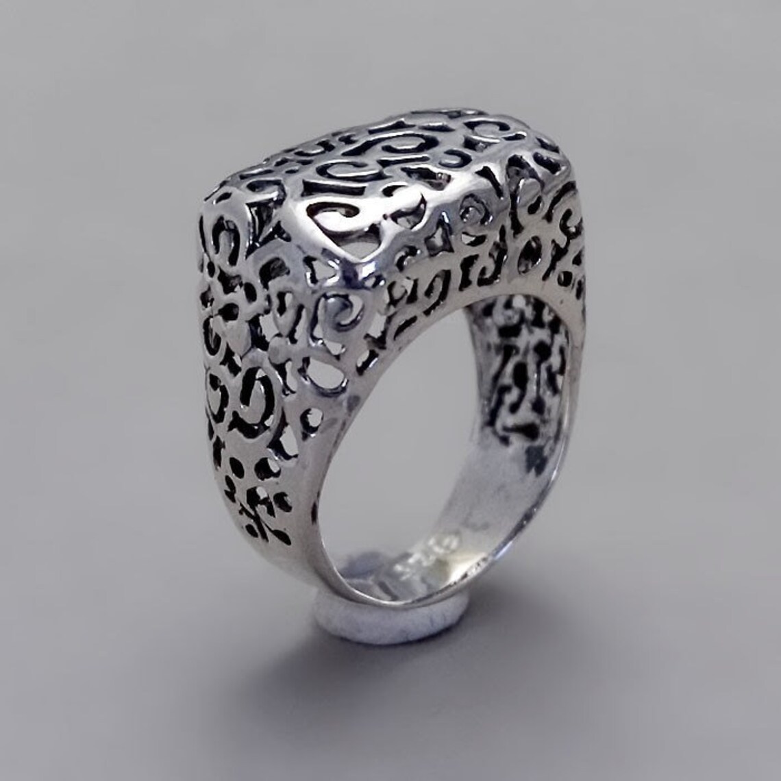 Oxidize Silver Ring Filigree Ring Rectangle Ring Sterling - Etsy