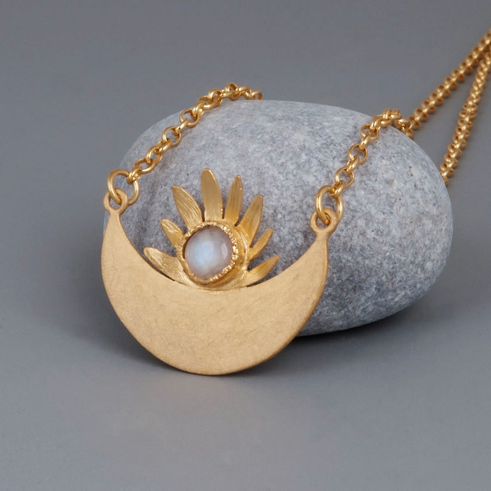 Sun Moon Necklace, Moonstone Necklace, Gold Sun Necklace, Moonstone ...