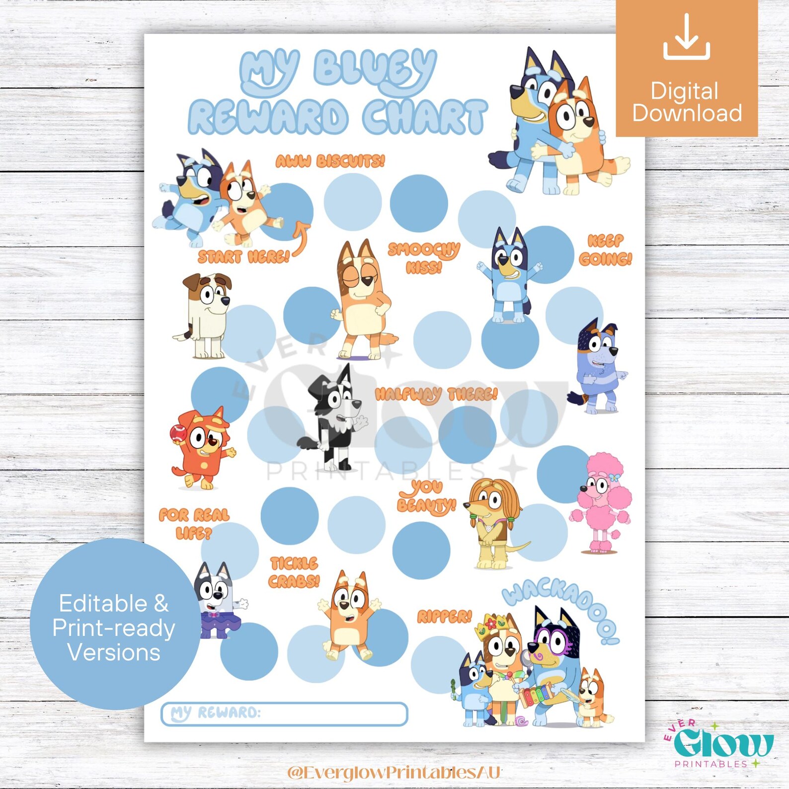 Bluey Reward Chart | Printable Reward Chart | Kids Routine Chart ...