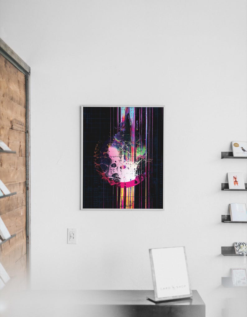 Cyberpunk A3 Poster, Glitch Art Print, Abstract Skull Wall Decor ...