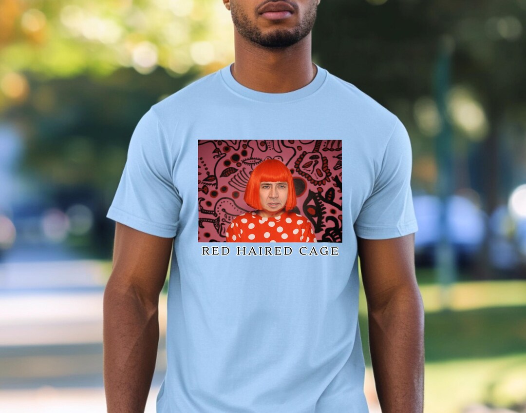 Red Haired Cage Shirt, Yayoi Kusama Parody Tee, Cage Mashup Tshirt ...