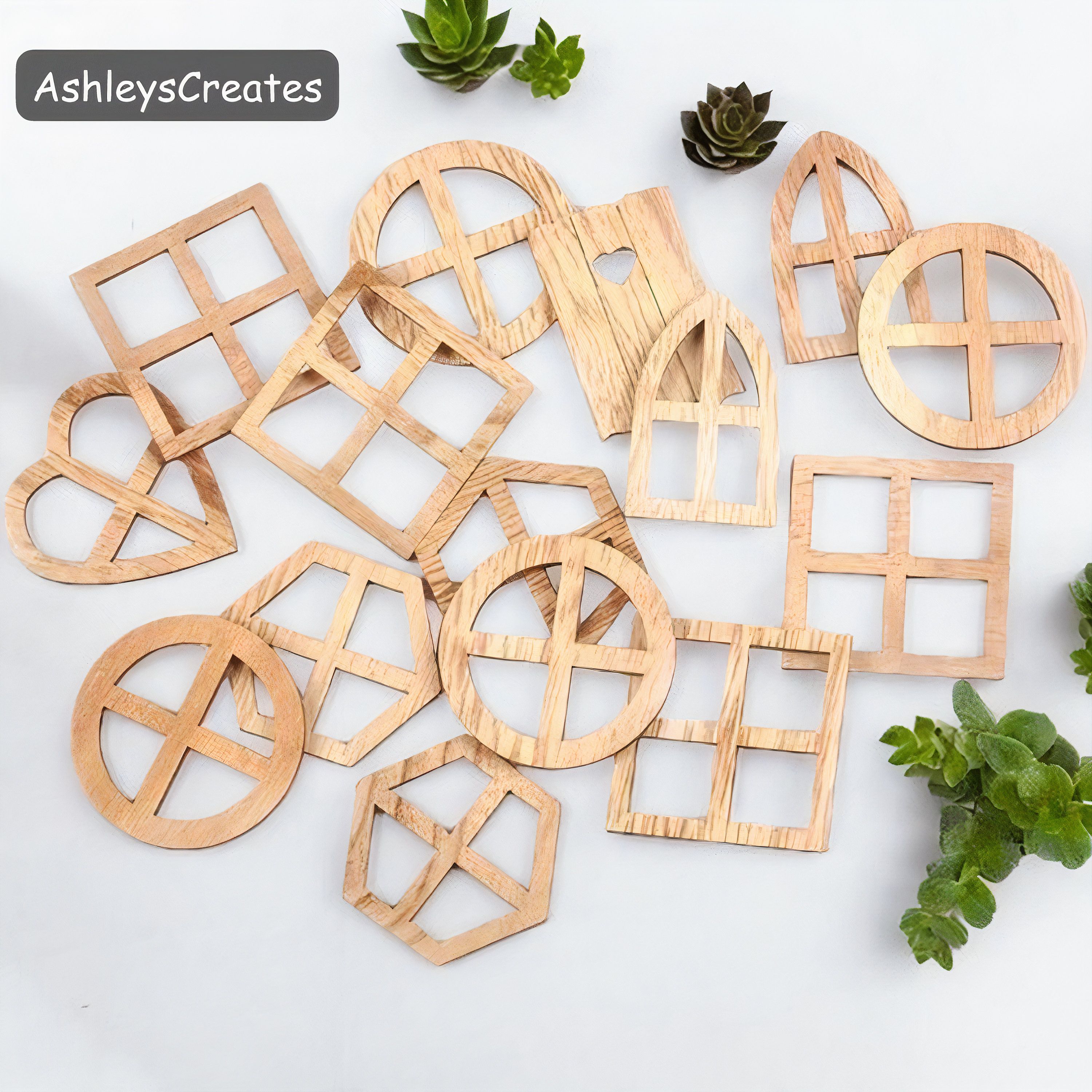 25pcs 30-45mm Wooden Window Frames DIY Wooden Windows for Crafts ...