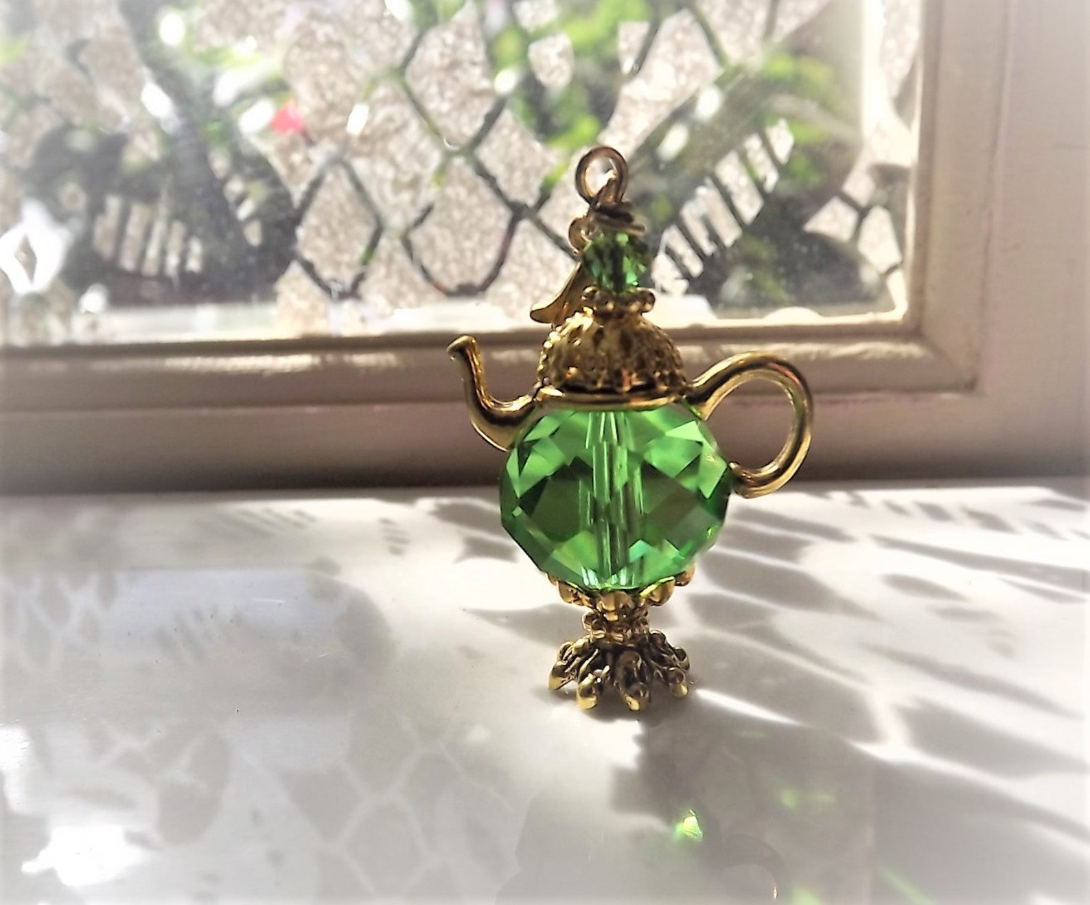 Green Crystal Tea Pot Charms Tea Cup Charms Tea Lovers Gift | Etsy