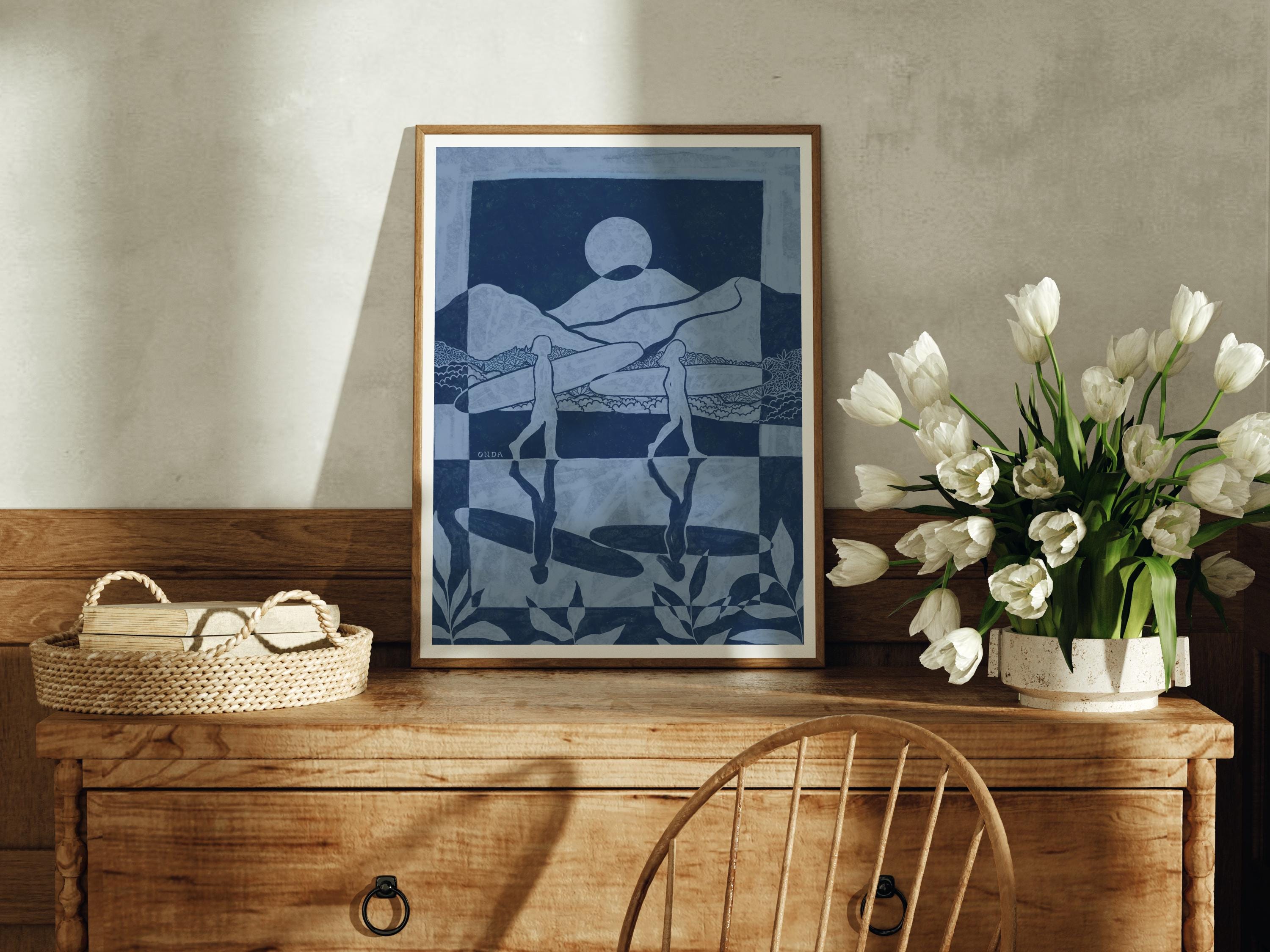 Surfers Linocut Print – Handmade Boho Surf Art - Etsy