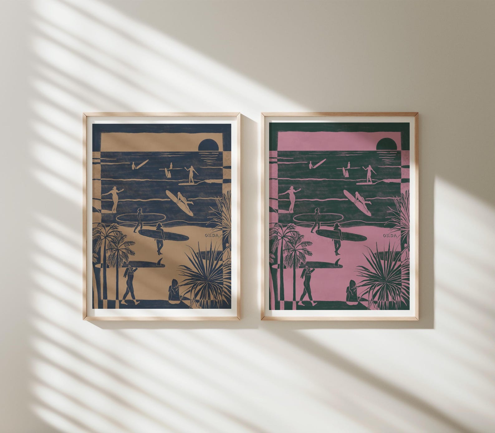 Surf Bums , Blue Surf Scene Art Print – California Beach, Tropical Wall ...