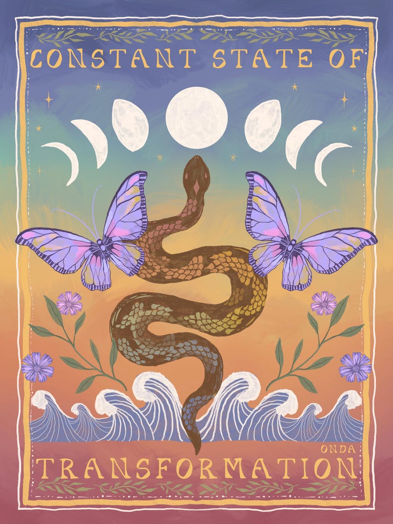 Snake Butterfly Art Print - Transformation, Boho Mystical Decor - Etsy