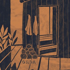 Sauna Art Print – Handmade Wellness Scene, Minimalist Wall Decor - Etsy