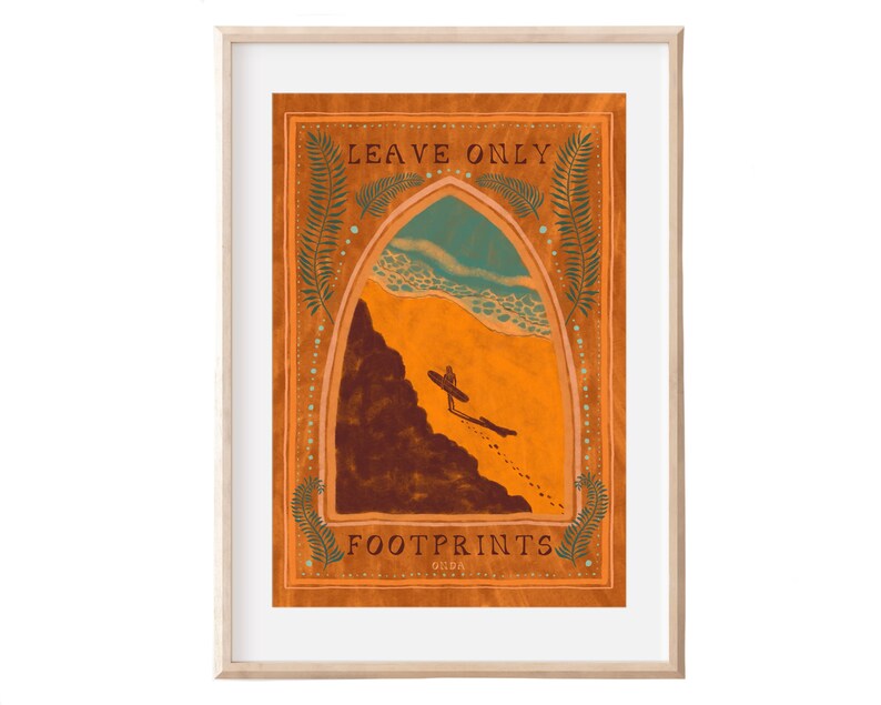Leave Only Footprints Surf Art Print - Boho Ocean Wall Decor - Etsy