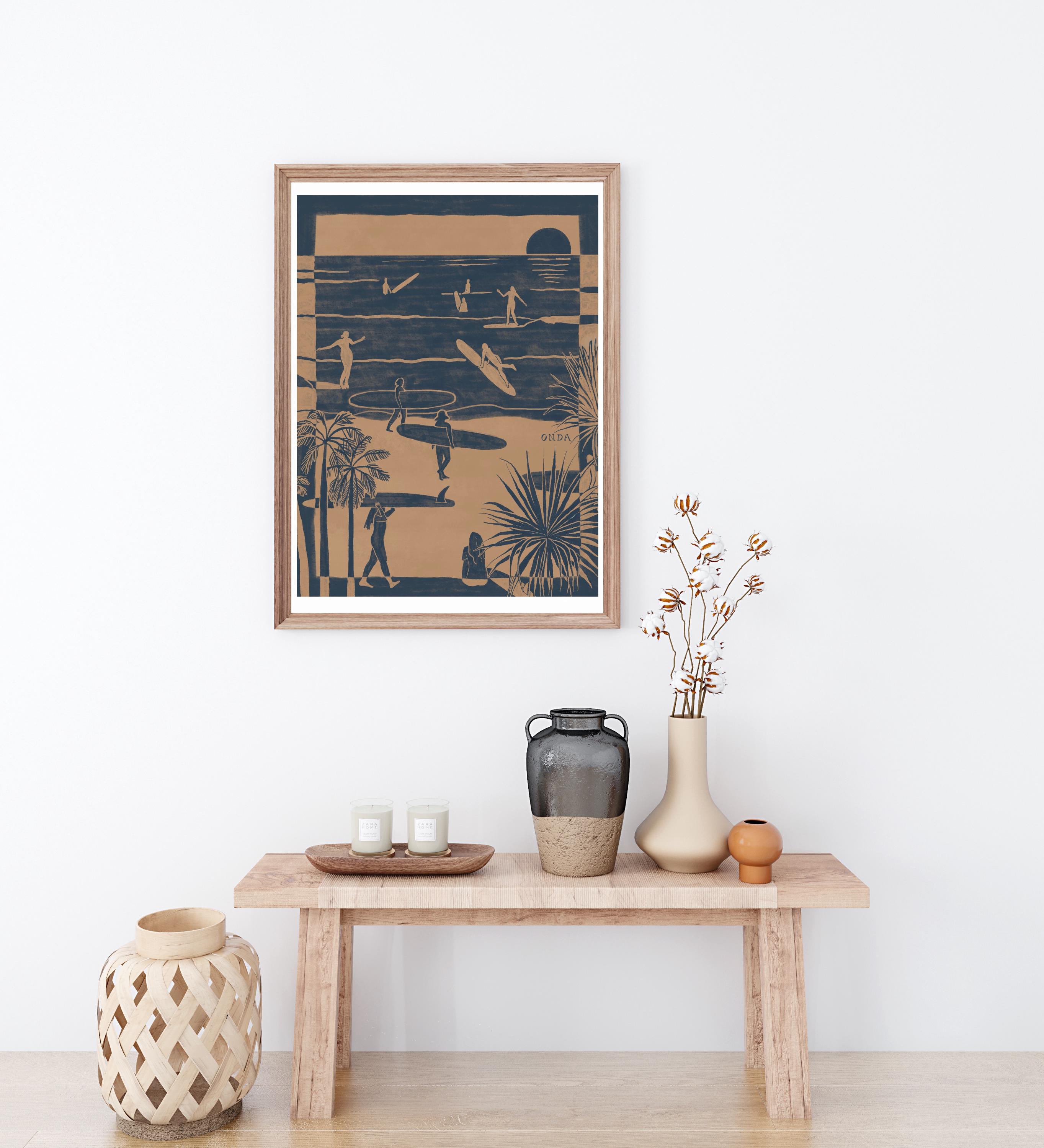 Surf Bums , Blue Surf Scene Art Print – California Beach, Tropical Wall ...