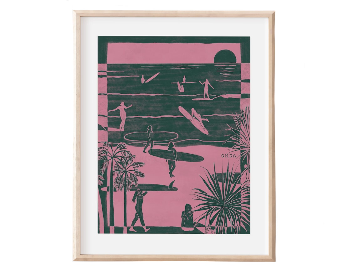 Pink Surf Scene Art Print – California Beach Poster - Etsy
