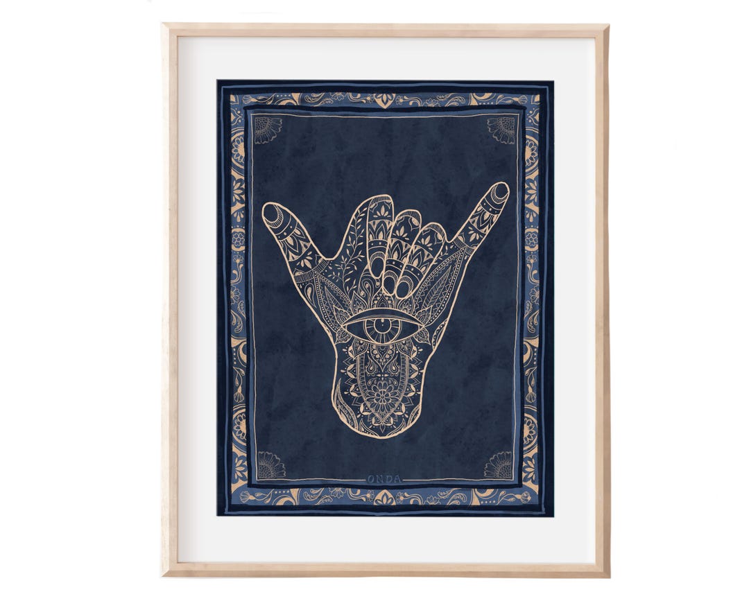 SPIRITUAL SHAKA - Blue Fine Art Print Spiritual Hamsa Hand Shaka Wall ...