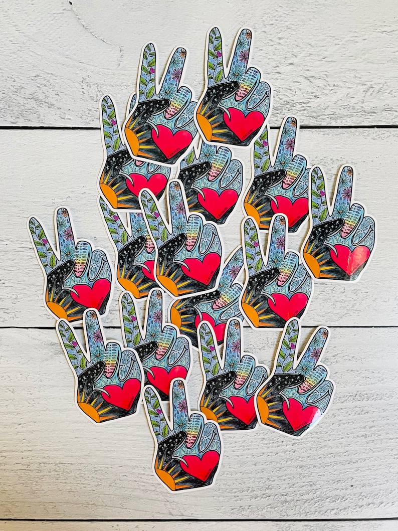 Peace Hand Heart Hippie Sticker - Etsy