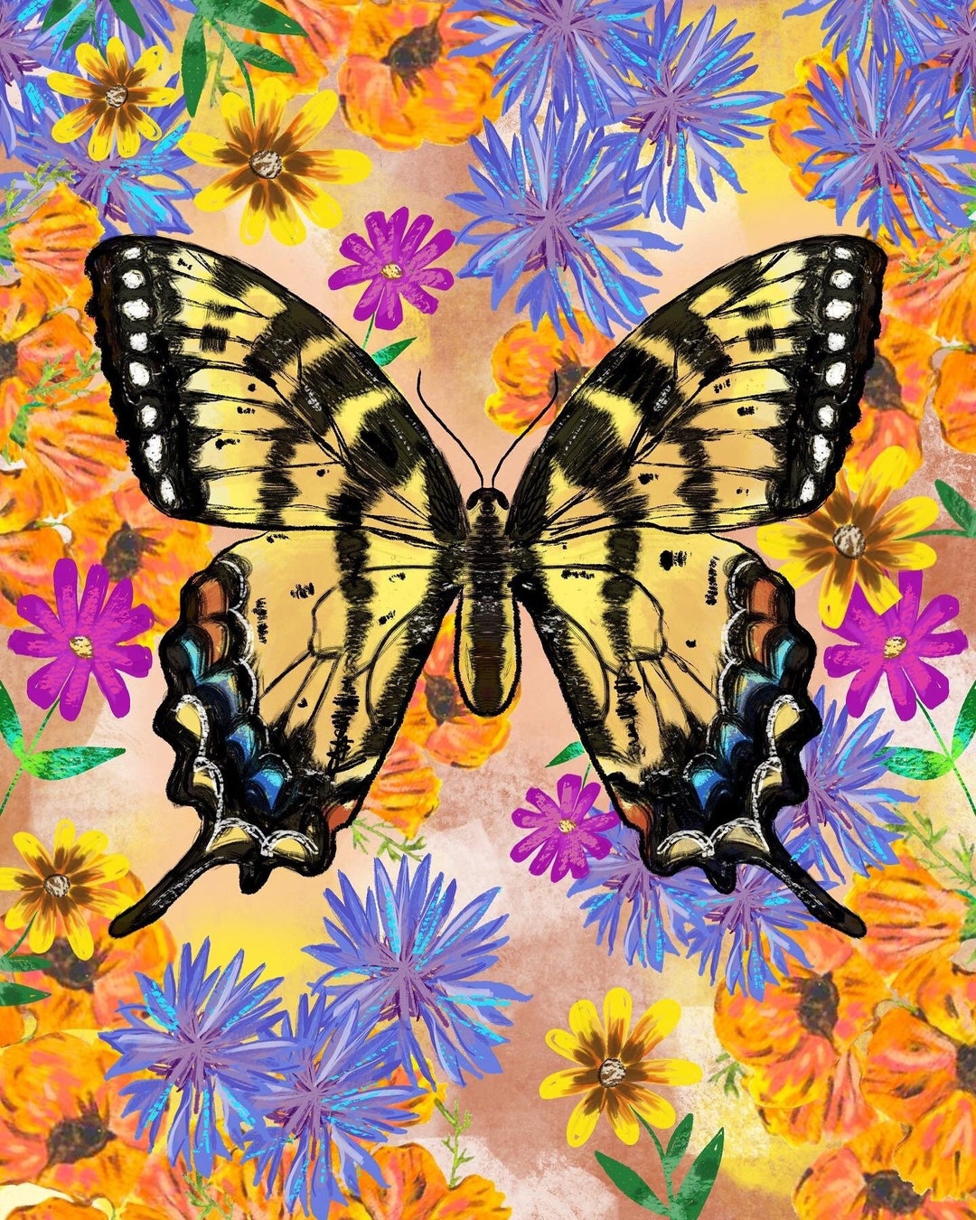 Swallowtail Butterfly Art Print | Floral Nature Wall Art - Etsy