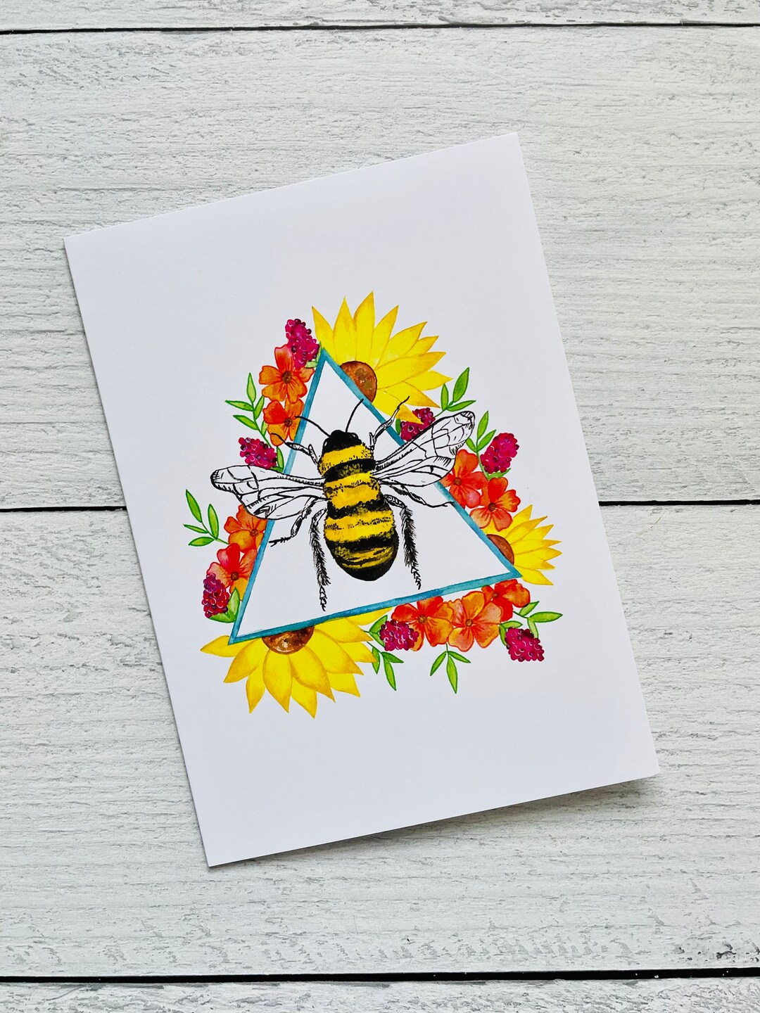 Floral Colorful Bumble Bee Card | Nature Pollinator Card - Etsy