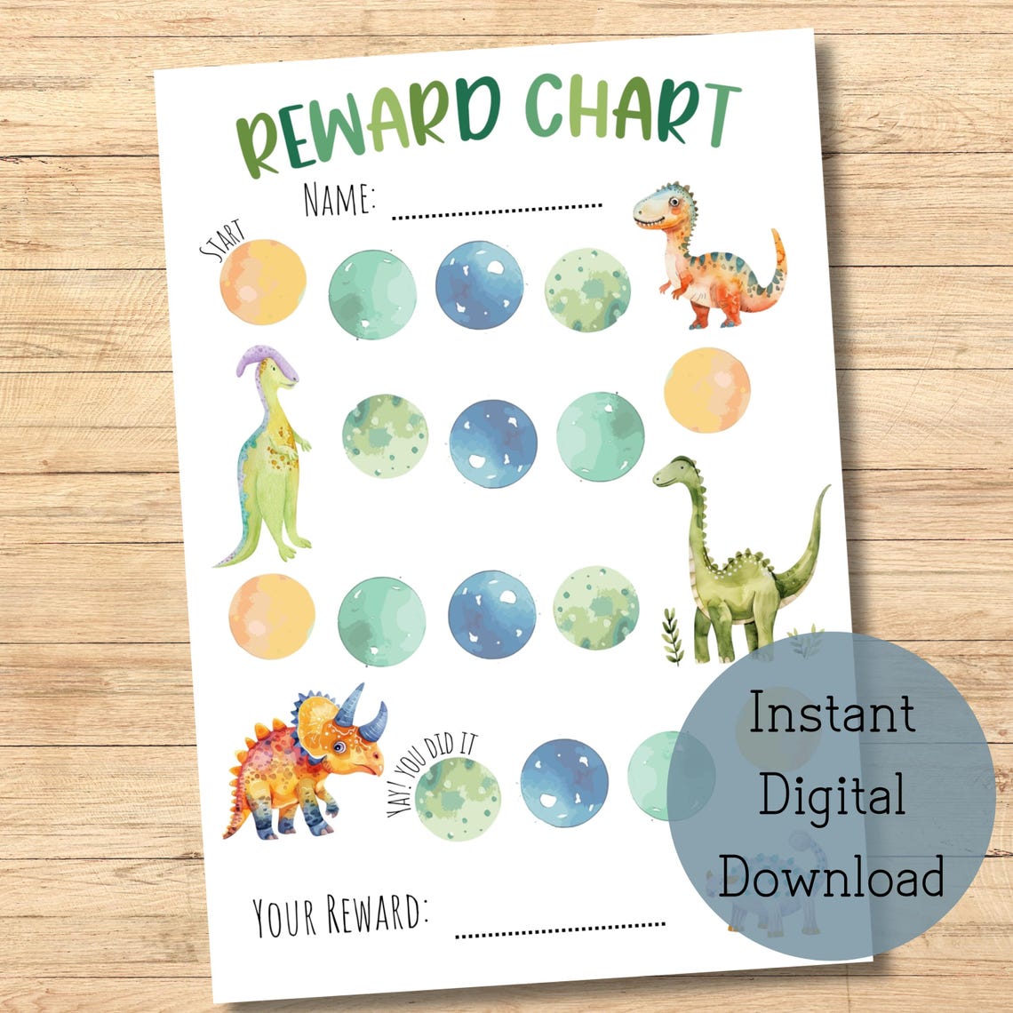 Dinosaur Printable Reward Chart Motivational Chart for Kids Children ...
