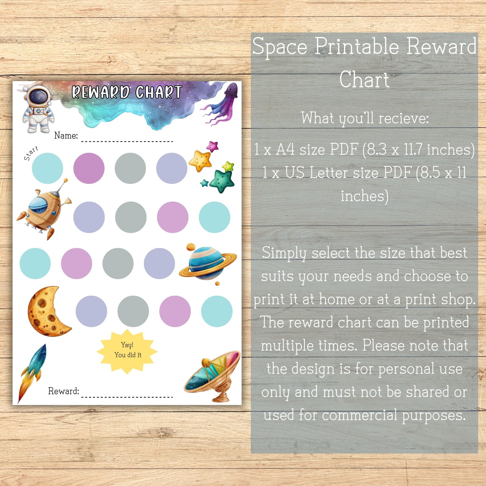 Printable Space Reward Chart Behaviour Charts Kids Routine Chore Chart ...