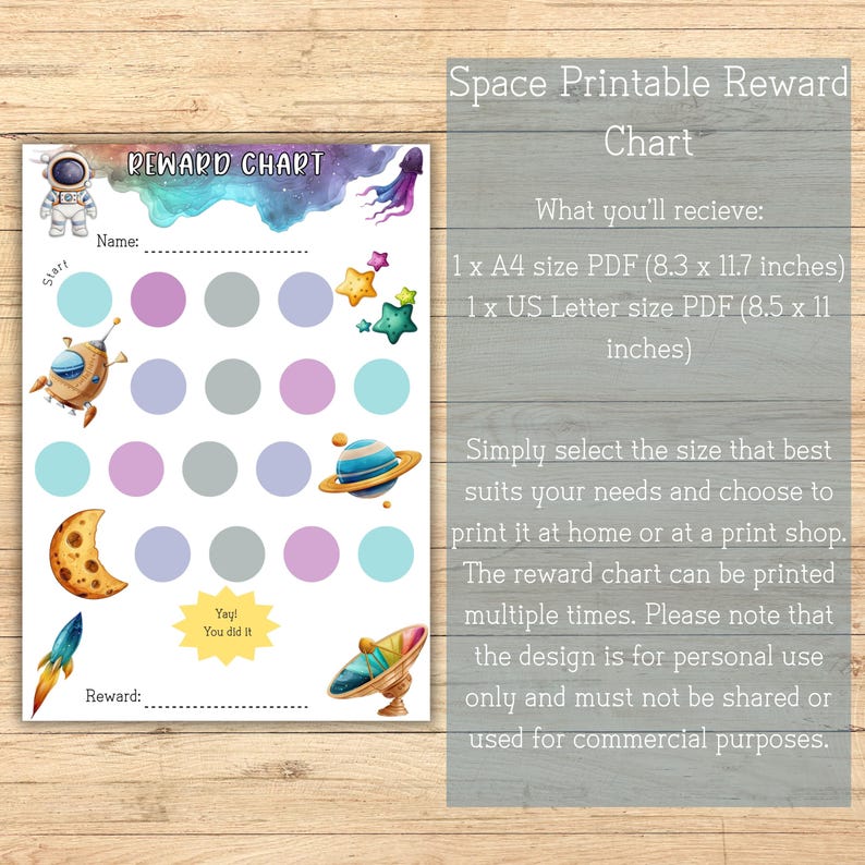 Printable Space Reward Chart Behaviour Charts Kids Routine Chore Chart ...