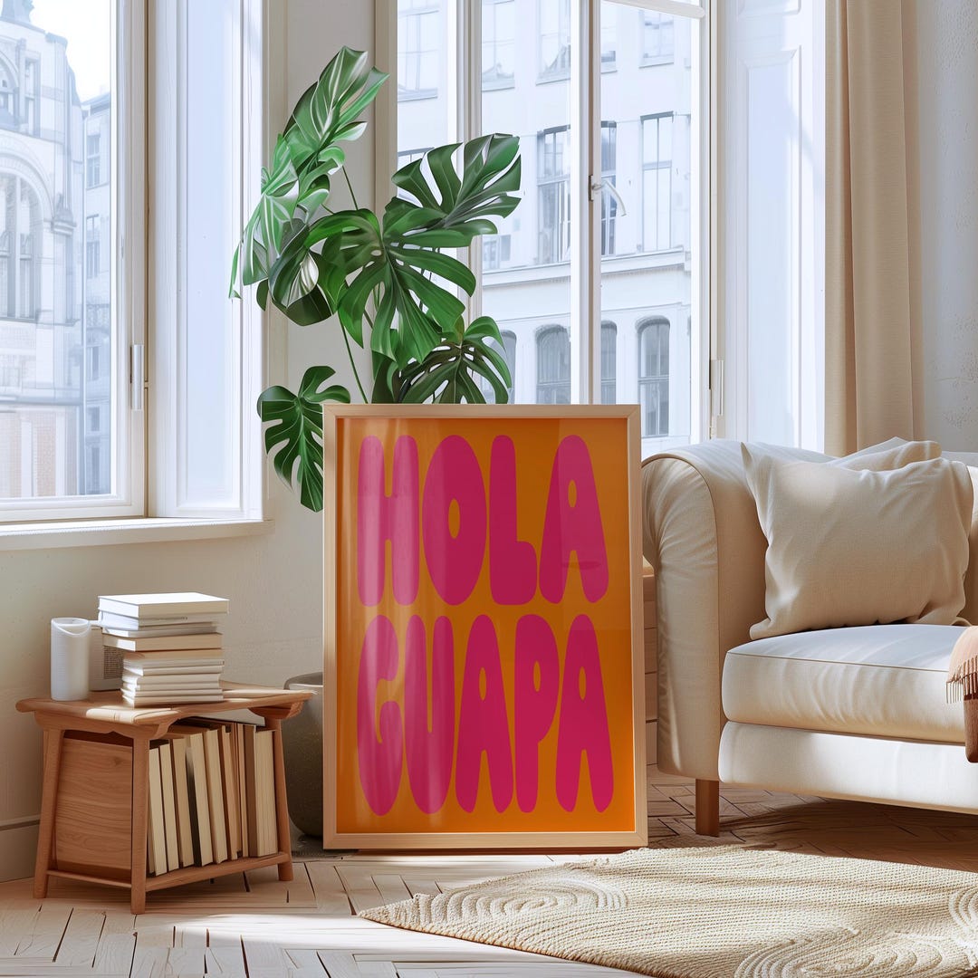 Hola Guapa Print | Bold Retro Orange and Pink Spanish Wall Art (digital ...