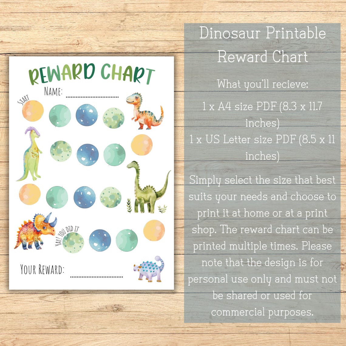 Dinosaur Printable Reward Chart Motivational Chart for Kids Children ...