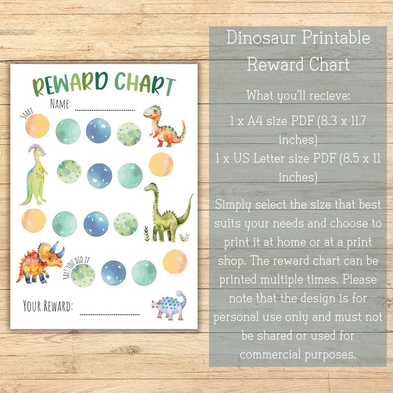 Dinosaur Printable Reward Chart Motivational Chart for Kids Children ...