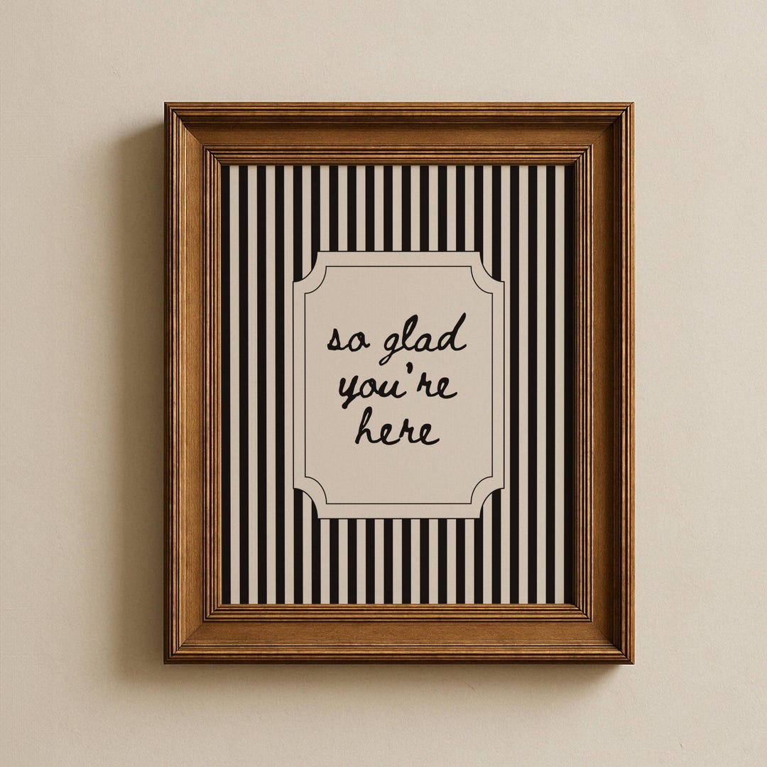 So Glad You're Here Print | Black Striped Entryway Decor | Modern ...