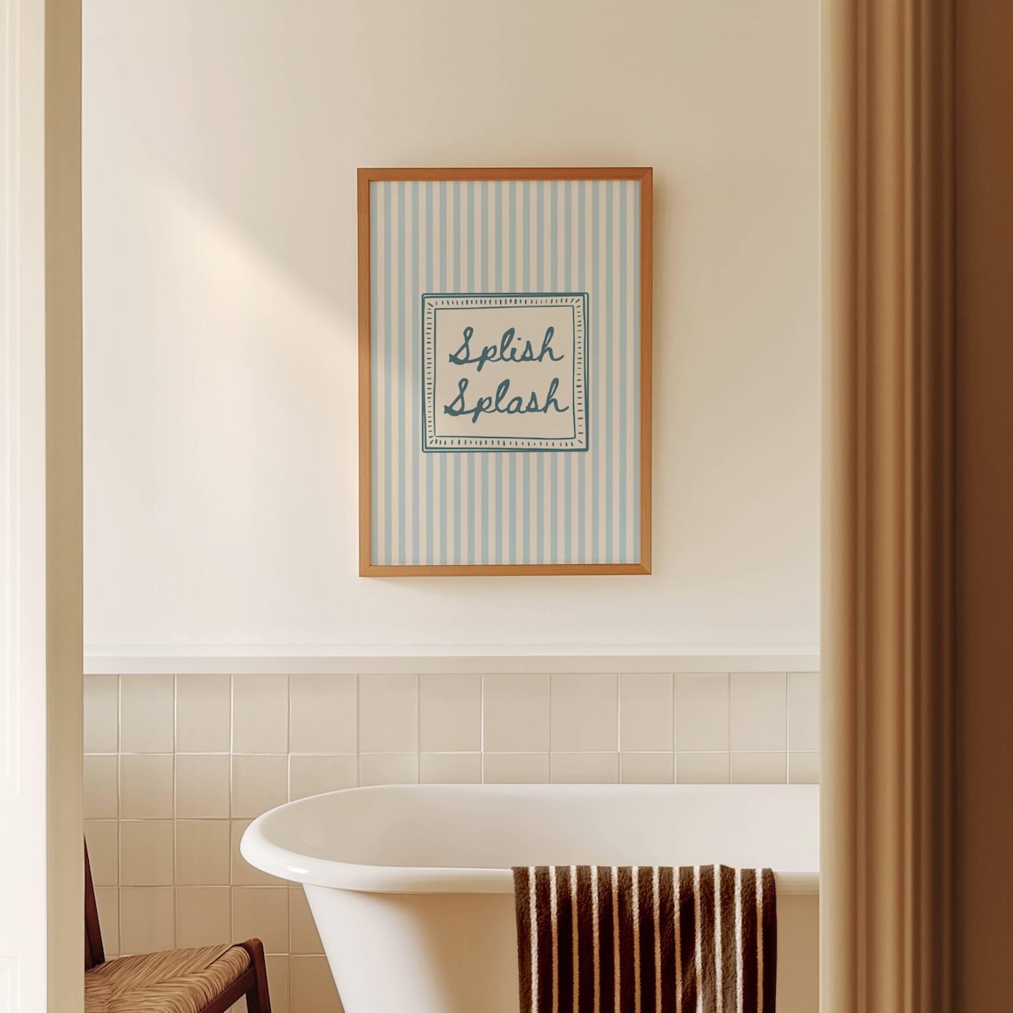 Splish Splash Print | Blue Bathroom Decor | Vintage Striped Wall Art ...
