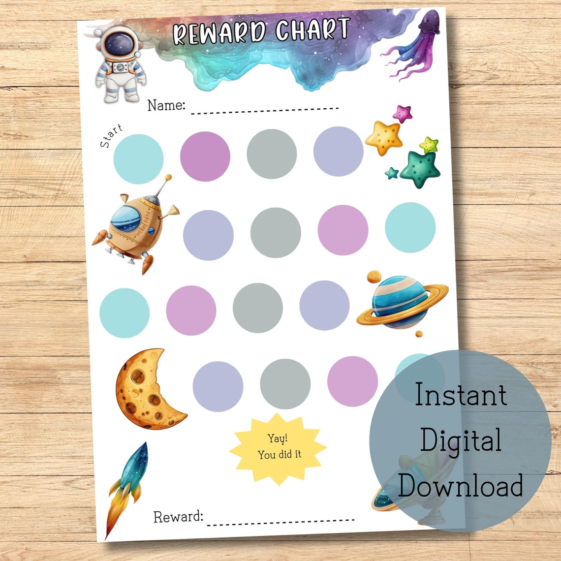 Printable Space Reward Chart Behaviour Charts Kids Routine Chore Chart ...